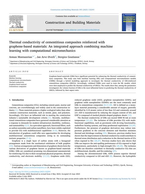 Pdf Thermal Conductivity Of Cementitious Composites Reinforced With Graphene Based Materials