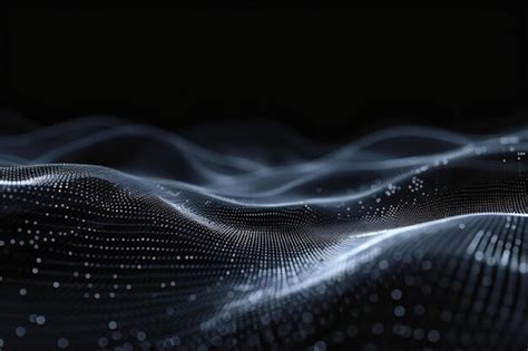 Abstract Black Background With A Wavy Grid Of Dots And Lines Big Data Visualization Concept