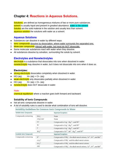 Chapter 4 Reactions In Aqueous Solutions Pdf Solvation Acid
