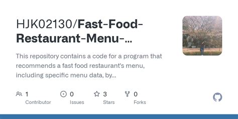 GitHub HJK Fast Food Restaurant Menu Recommendation System This Repository Contains A