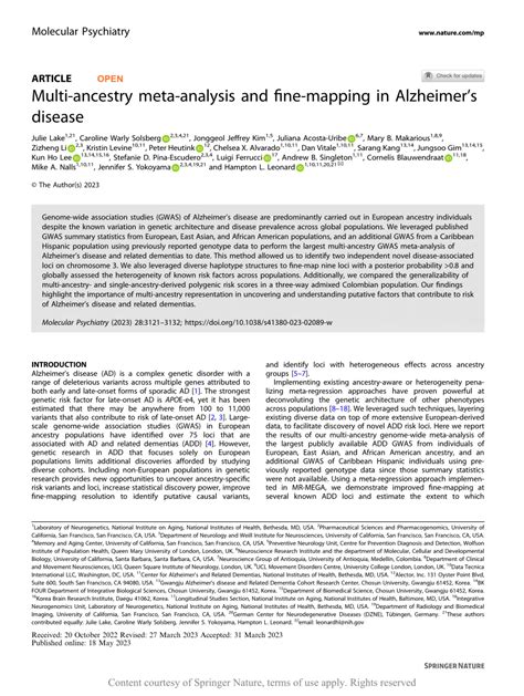 Pdf Multi Ancestry Meta Analysis And Fine Mapping In Alzheimers Disease