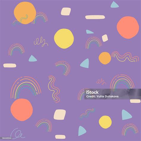 낙서 무지개 현대 추상적 인 모양 원활한 패턴 손 도면 직물 배경 직물 인쇄 벽지 패키지 디자인에 대한 벡터 일러스트 트렌디 한 현대 추상적 인 모양 0명에 대한 스톡 벡터