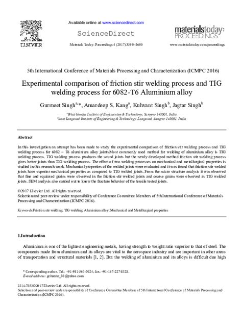 Pdf Experimental Comparison Of Friction Stir Welding Process And Tig Welding Process For 6082