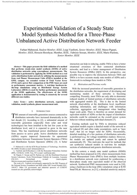 Pdf Experimental Validation Of A Steady State Model Synthesis Method For A Three Phase