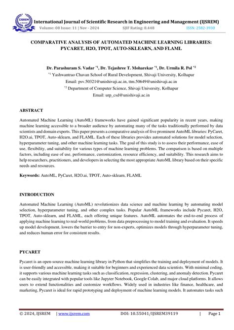 Pdf Comparative Analysis Of Automated Machine Learning Libraries