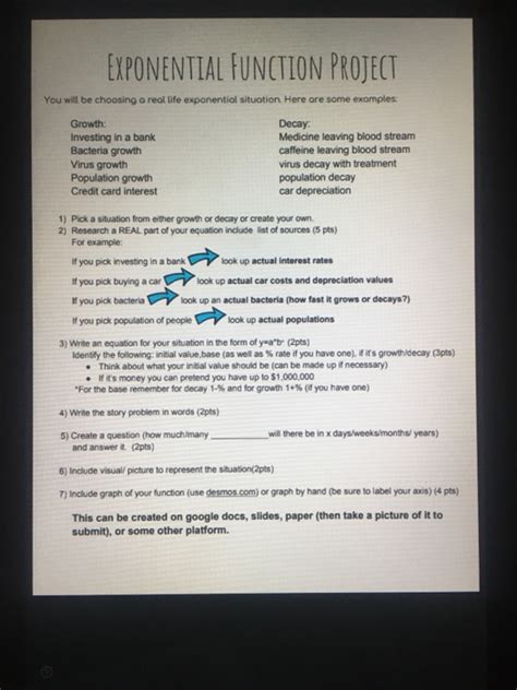 Exponential Function Project You Will Be Choosing A