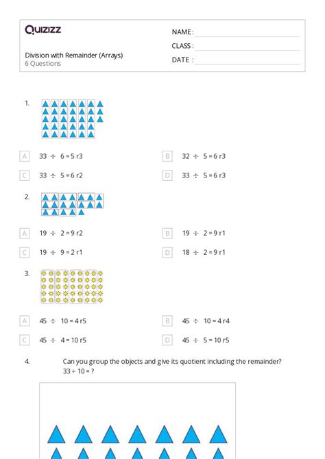 50 Division With Remainders Worksheets For 1st Year On Quizizz Free Printable