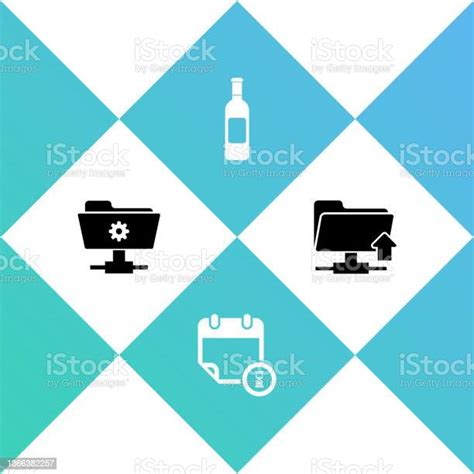 Ftp 설정 폴더 캘린더 및 시계 와인 병 및 업로드 아이콘을 설정합니다 벡터 0명에 대한 스톡 벡터 아트 및 기타 이미지 0명 개념 검은색 Istock