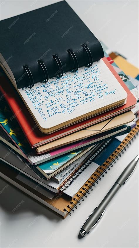 Black Notepad On Stack On Notebooks Premium Ai Generated Image