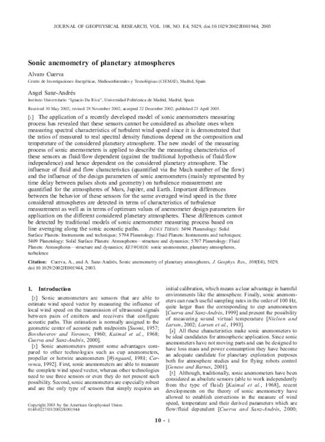 Pdf Sonic Anemometry Of Planetary Atmospheres