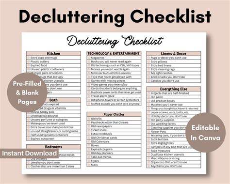 Decluttering Checklist Printable Home Decluttering Checklist Etsy