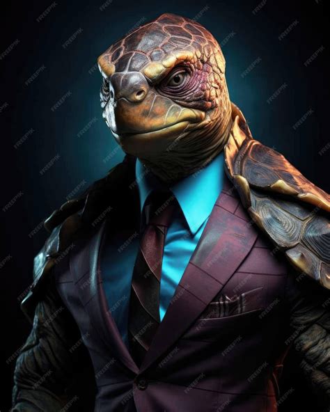 Premium Photo 3d Turtle In Business Suit With A Human Body Looking