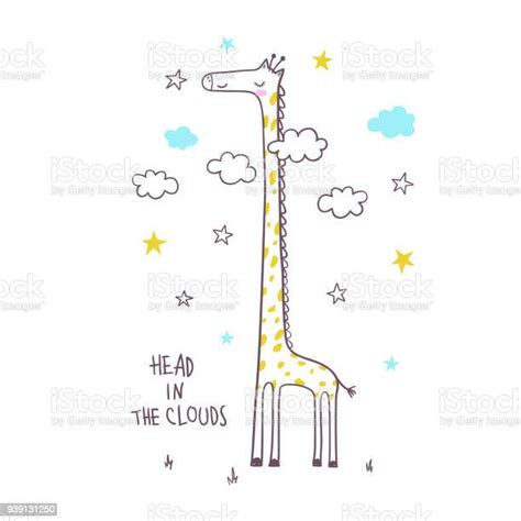 귀여운 기린입니다 아이 들을 위한 벡터 일러스트 레이 션 0명에 대한 스톡 벡터 아트 및 기타 이미지 0명 구름 귀여운