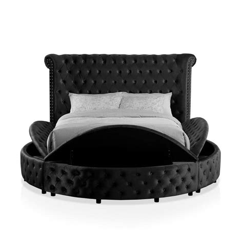 Furniture Of America Sugarly Glam Black Wood Frame Velvet King Platform