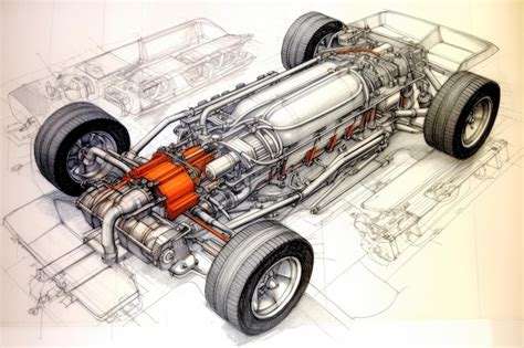 Premium AI Image Car Engine Sketch Drawn By An Engineer