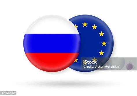 러시아와 Eu 서클 플래그 3d 아이콘을 클릭합니다 유럽 연합 및 러시아 국가 상징 벡터 그림입니다 3차원 형태에 대한 스톡 벡터 아트 및 기타 이미지 Istock