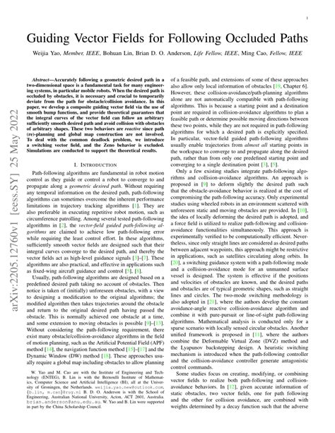 Pdf Guiding Vector Fields For Following Occluded Paths