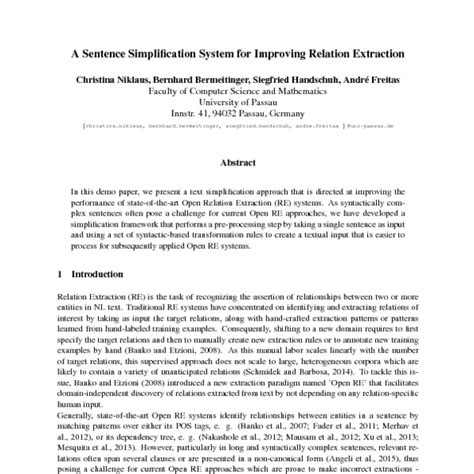 A Sentence Simplification System For Improving Relation Extraction Acl Anthology