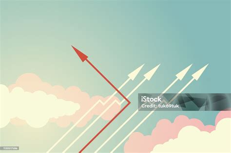 미니 멀 스타일 빨간색 화살표 방향 및 백색 그들을 변경 새로운 아이디어 변화 트렌드 용기 크리에이 티브 솔루션 비즈니스 혁신 그리고 독특한 방식으로 개념 방향에 대한 스톡