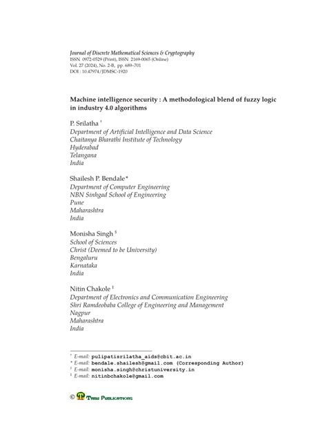 Pdf © Machine Intelligence Security A Methodological Blend Of Fuzzy Logic In Industry 40