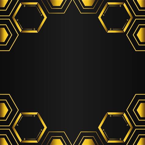 검은색 배경에 황금색 육각형 프레임 디자인 프리미엄 벡터