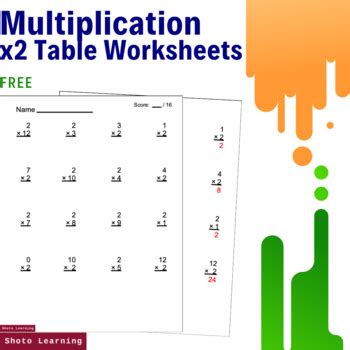 Free X2 Times Two Multiplication Table Worksheets Practice Problems