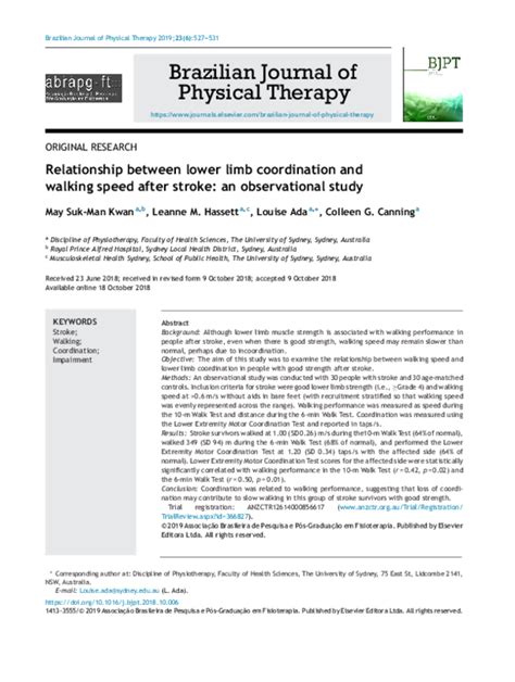 Pdf Relationship Between Lower Limb Coordination And Walking Speed