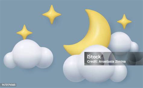 3d 구름 달 별 현실적인 밤 날씨 아이콘 플라스틱 3 차원 장난감 벡터 일러스트 레이 션 3d 렌더에 대한 스톡 벡터 아트 및 기타 이미지 3d 렌더 3차원 형태