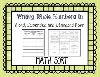 Writing Whole Numbers In Word Expanded And Standard Form Math Sort