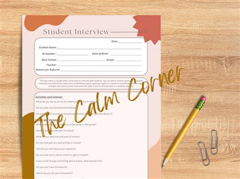 Student Interview Form Clinical Interview Form School Etsy