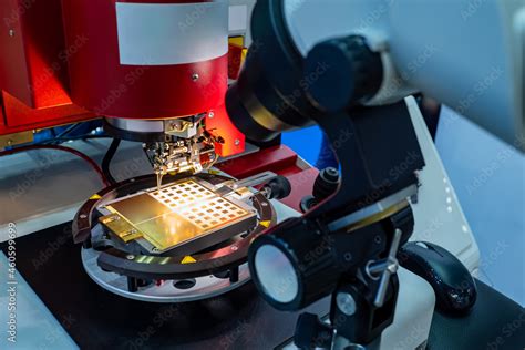 Testing Of Transistor Microchips Microprocessor Under Microscope Concept Is Creation Of Nano