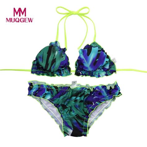 Muqgew Bikinis Women 2018 Wave Edge Swimsuit Brazilian Push Up Halter