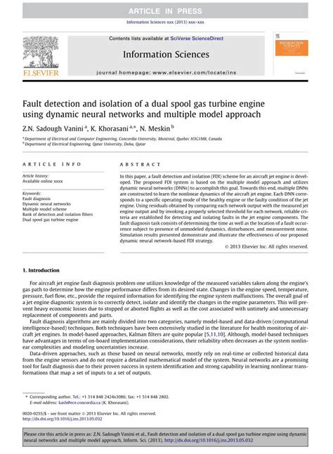 pdf fault detection and isolation of a dual spool gas turbine engine