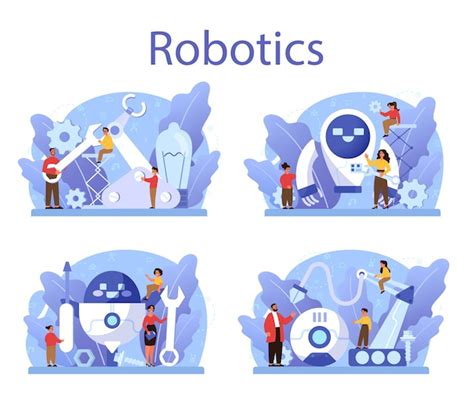 premium vector robotics school subject concept set robot engineering