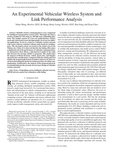 Pdf An Experimental Vehicular Wireless System And Link Performance Analysis