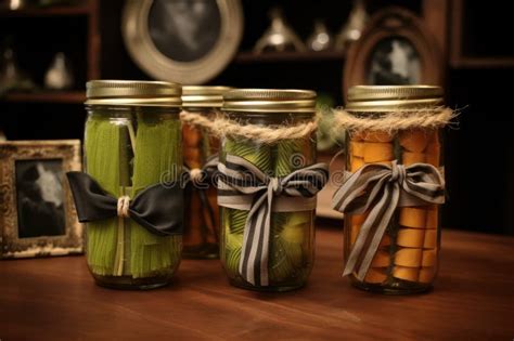 Canned Pickles With Decorative Labels And Twine Bows Stock Image Image Of Generative Homemade
