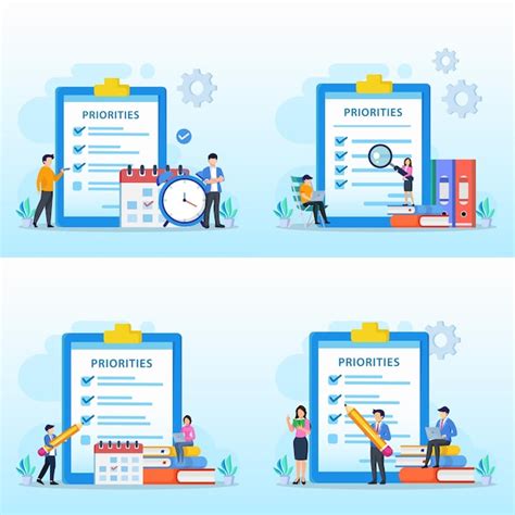 우선 순위 벡터 일러스트레이션 효율성을 높이기 위한 작업 계획 및 관리 프리미엄 벡터