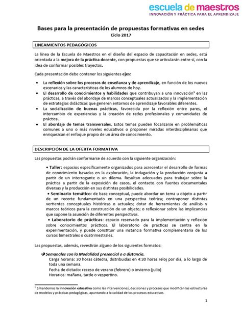 Bases Para La Presentación De Propuestas Formativas En Sede 2017 27 10 Pdf Enseñando