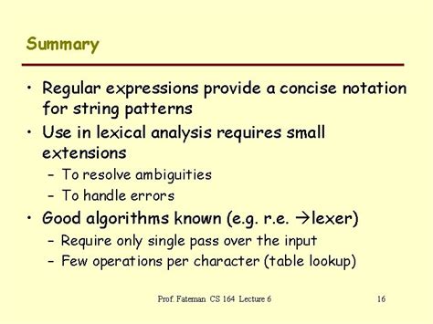 Implementation Of Regular Expression Recognizers Cs 164 Lecture