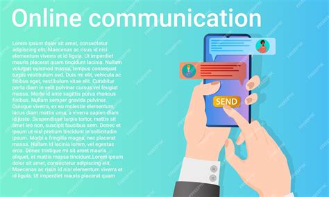 온라인 커뮤니케이션 사람들은 비즈니스 스타일의 메신저 포스터를 사용하여 의사 소통합니다 프리미엄 벡터