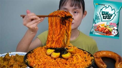 맵탱 쿨스파이시비빔면 5봉 킬바사소세지 먹방 Youtube