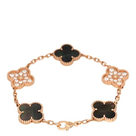 Van Cleef And Arpels 18k Rose Gold Diamond Gray Mother Of Pearl 5 Motifs