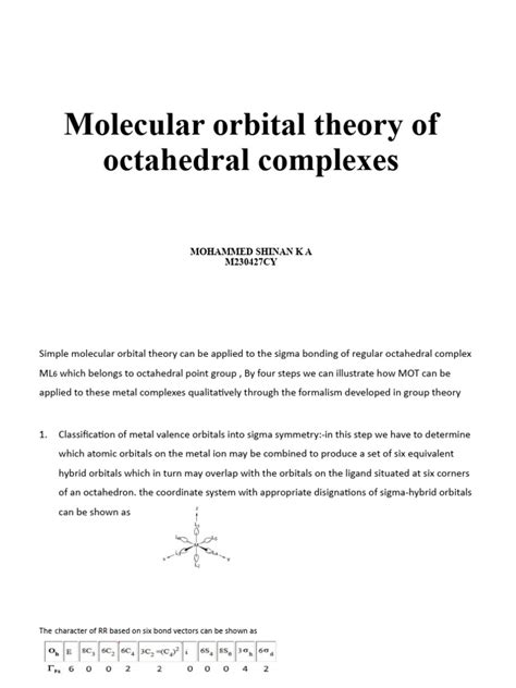 Molecular Orbital Theory Of Octahedral Complexes Pdf Molecular Orbital Coordination Complex