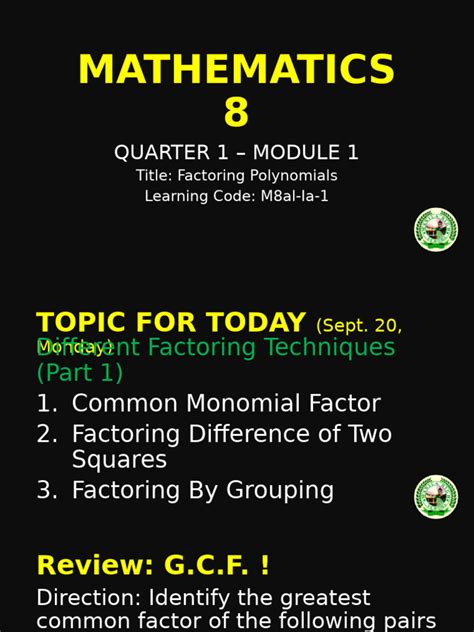 Module 1 1 Pdf Factorization Elementary Mathematics