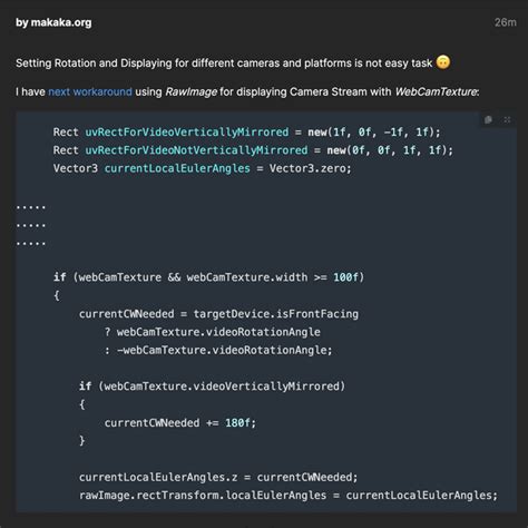 Rotation Of Camera Stream With Webcamtexture Runity2d