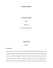 Interview Report Docx Interview Report Interviewee Details Name Job Title Place Of