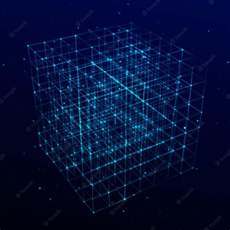 기술 블록 체인 네트워크 연결 빅 데이터 시각화 사이버 보안 배경 블록 3d 렌더링으로 구성된 큐브 프리미엄 사진