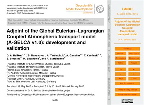 pdf adjoint of the global eulerian lagrangian coupled atmospheric