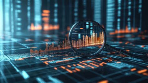 Magnifying Glass Over Data Grid With Glowing Charts Vibrant Bokeh Lights Sharp Details