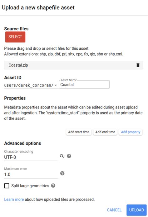 Error Code While Trying To Upload Shapefile To Google Earth Engine Stack Overflow